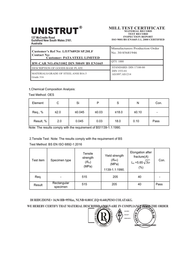 Base Certificate 316 Datasheet and Certificate | PDF | Structural Engineering | Building Materials
