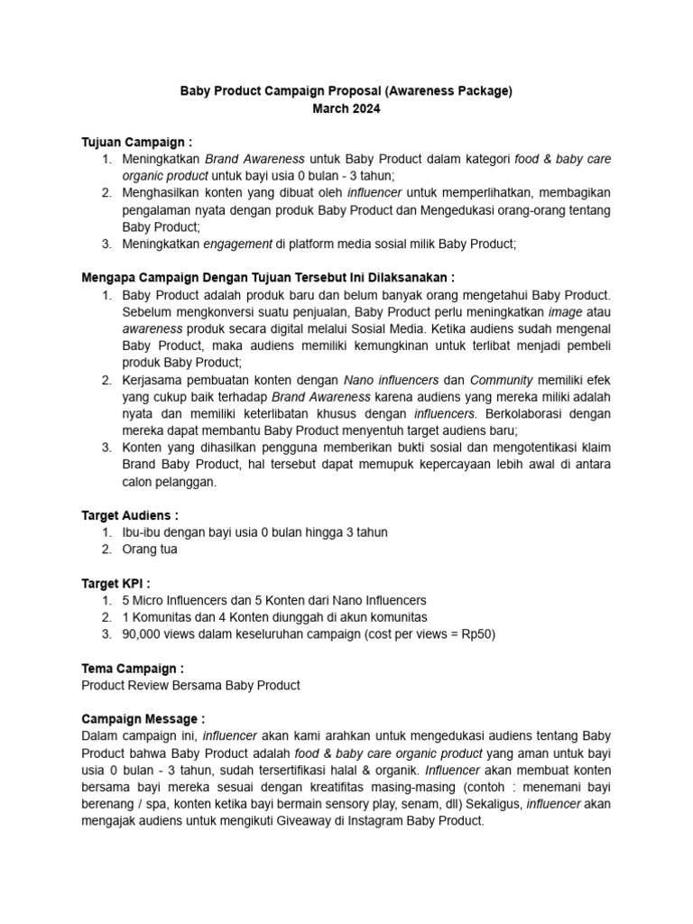 Proposal Campaign Produk Bayi | PDF