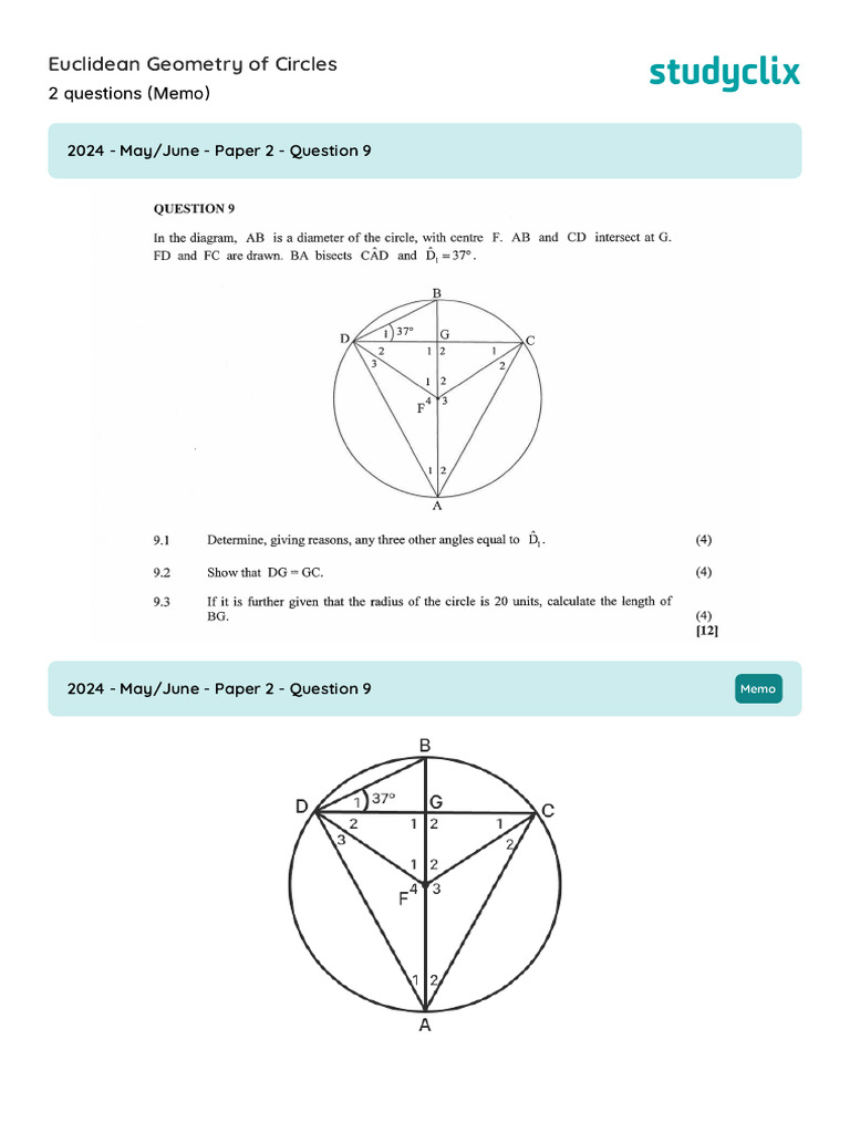 Euclidean Geometry of Circles Questions With Memos | PDF | Circle | Triangle Geometry