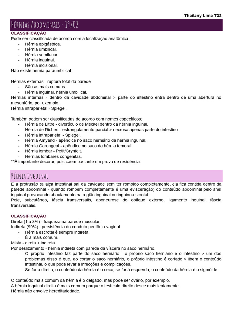 Classificação e Tratamento de Hérnias Abdominais | PDF