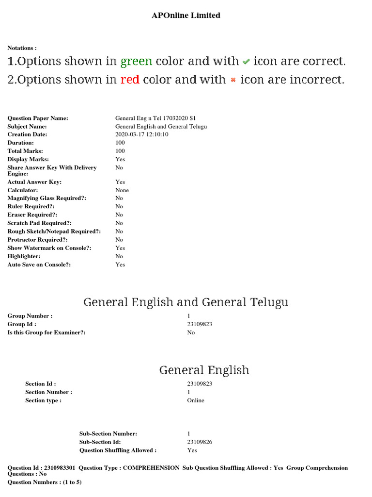 General Eng N Tel 17032020 S1 - 23109823 - 102151 | PDF | Multiple Choice | Data Collection