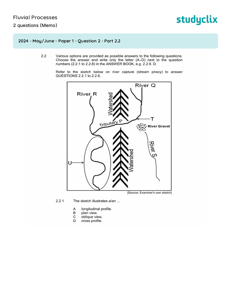 Fluvial Processes Exam Memo 2024 | PDF | Erosion | Valley