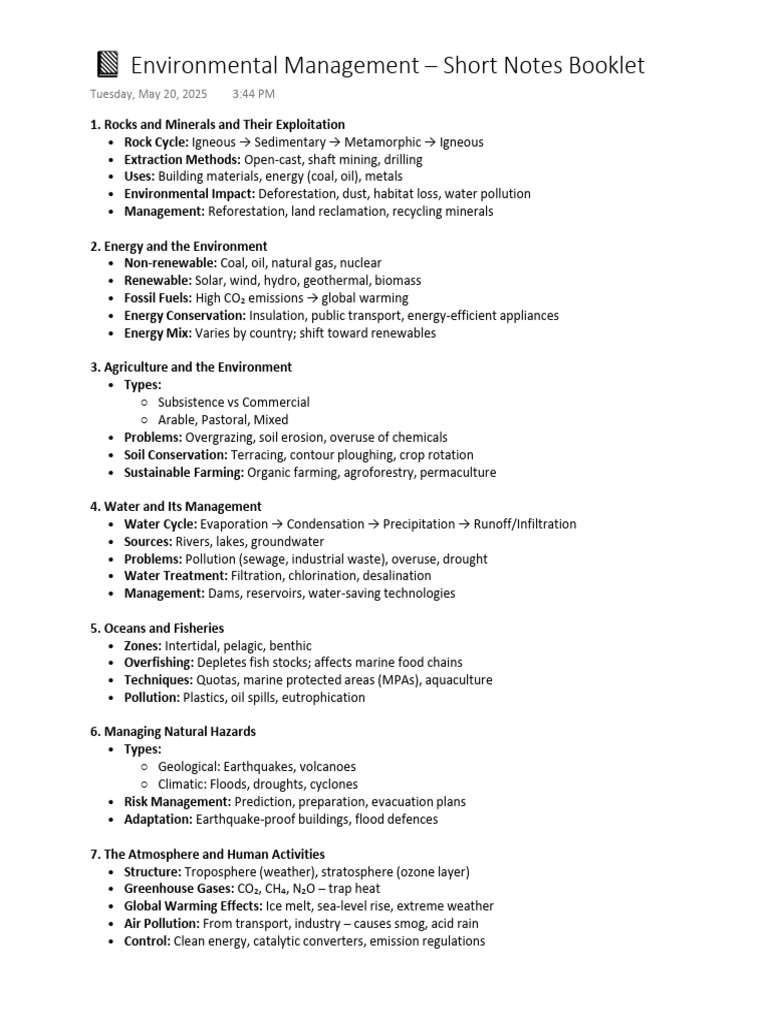 ? Environmental Management - Short Notes Booklet | PDF | Human Impact ...