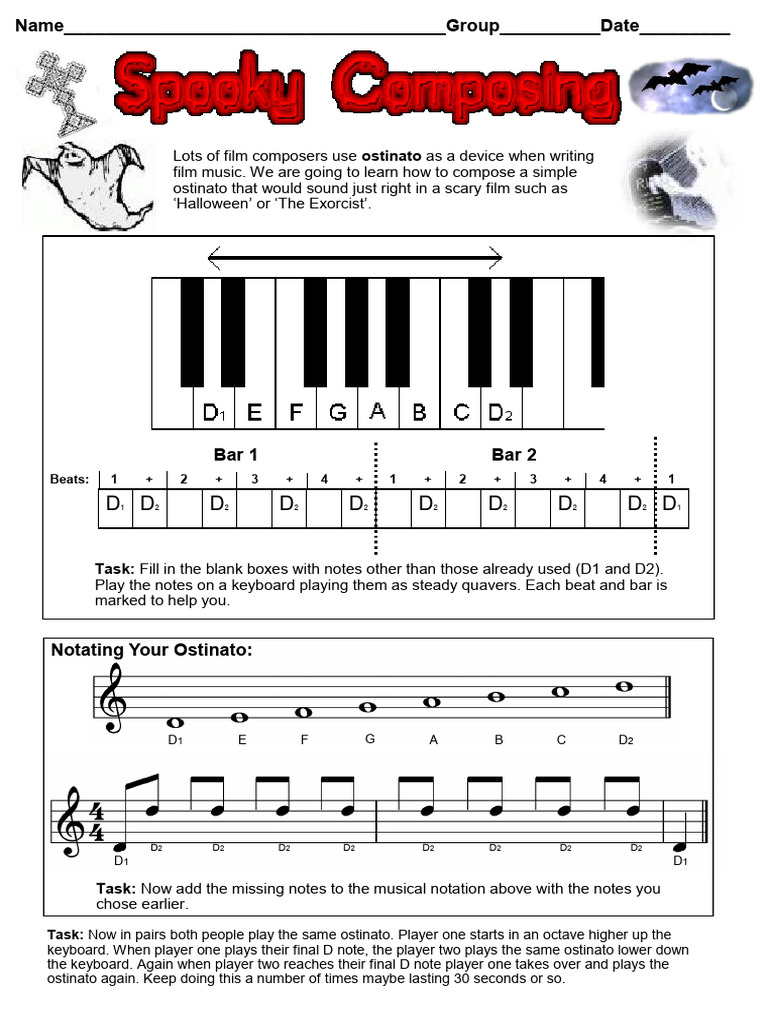 Halloween Theme Ostinato Notes Guide | PDF | Notation | Musical Notation