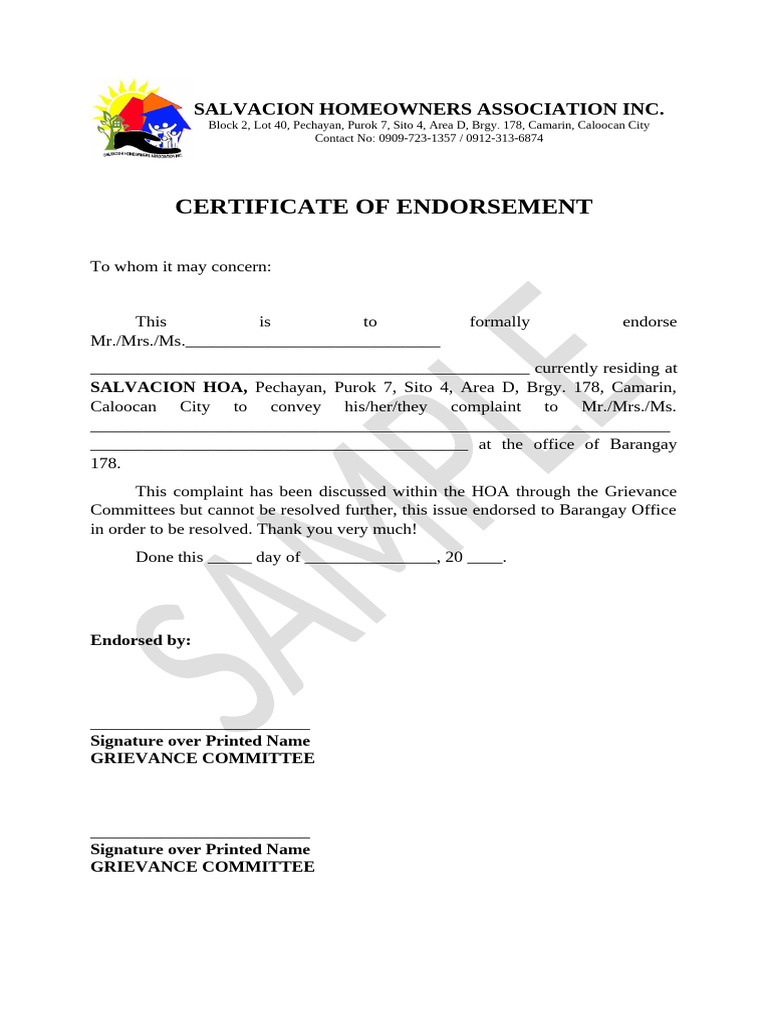 Certificate of Endorsement | PDF