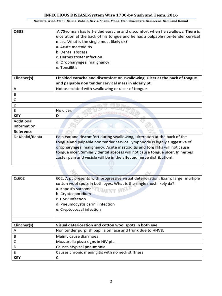 Sush Unity Infectious Diseases Note for PLAB | PDF | Pneumonia ...