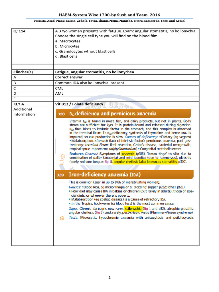 Sush Unity Haematology Note For PLAB | PDF | Haemophilia | Anemia