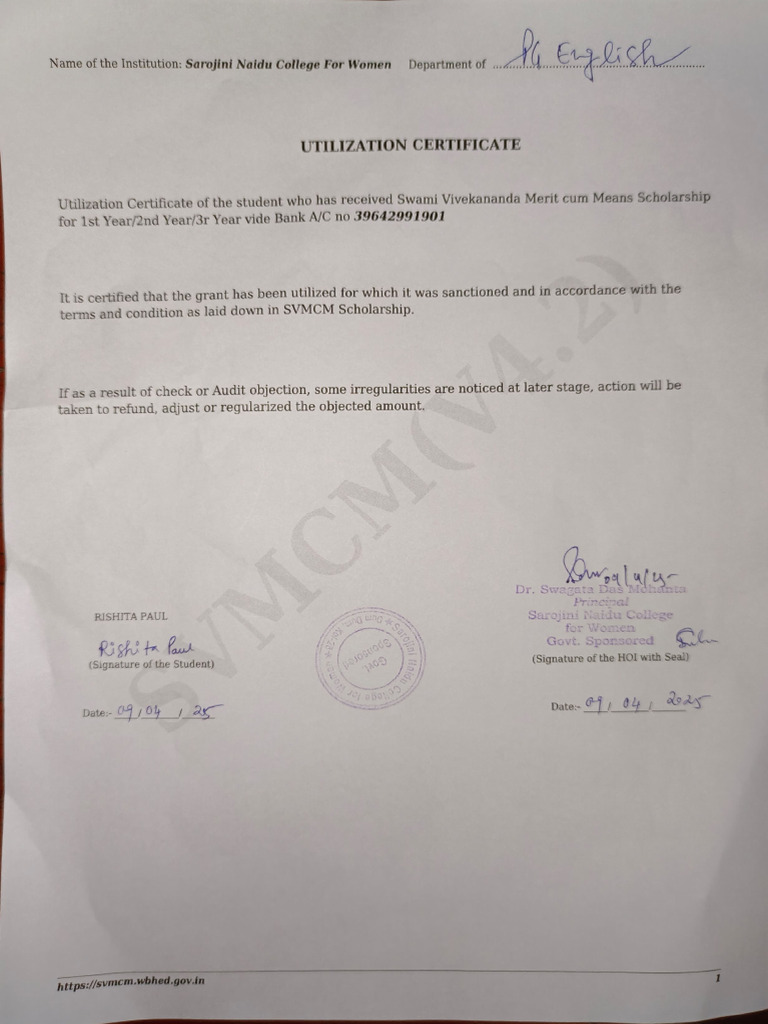 Utilisation Certificate | PDF