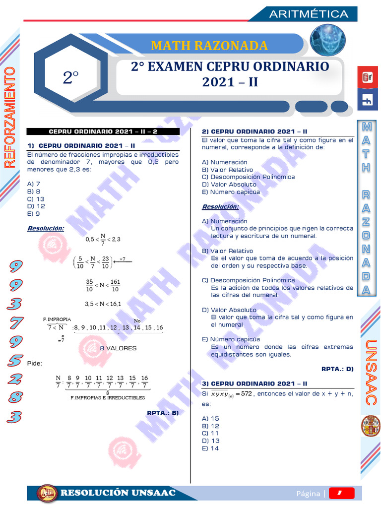 2exa ORD CEPRU 2021 - II de Admisión Cus | PDF | Notación Matemática ...