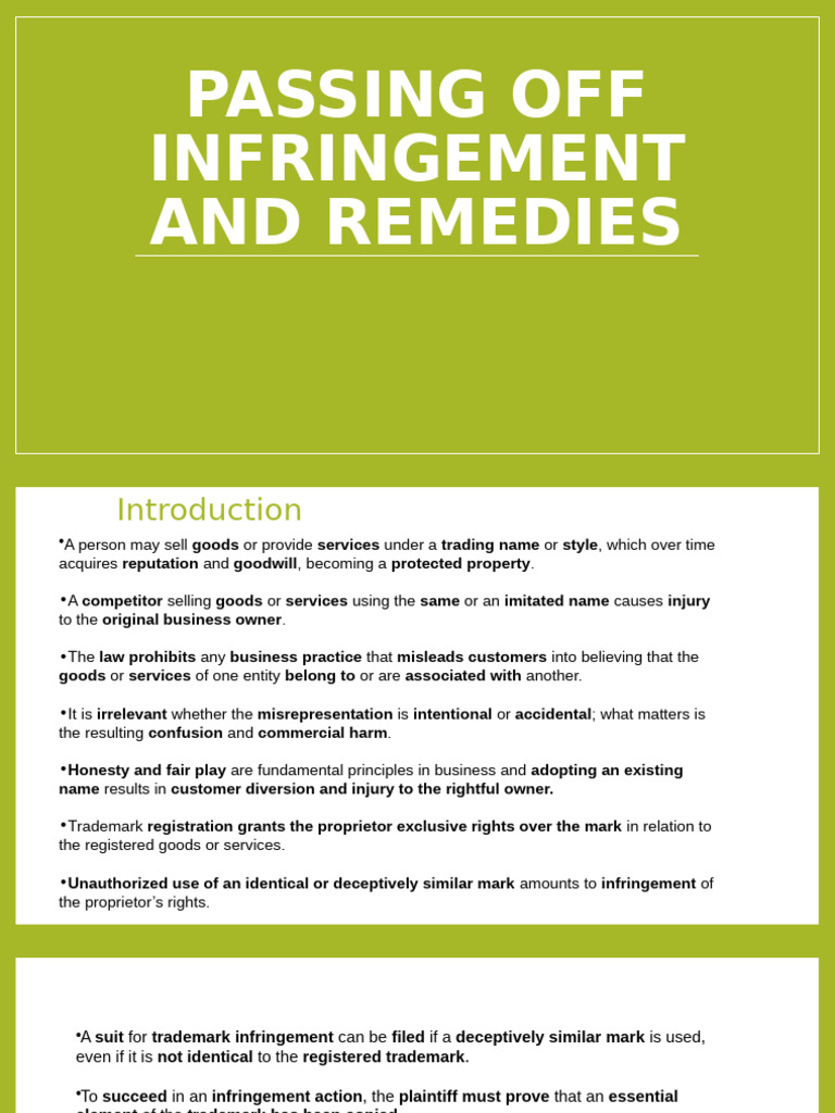 U10 Passing Off, Infringement and Remedies | PDF | Trademark ...