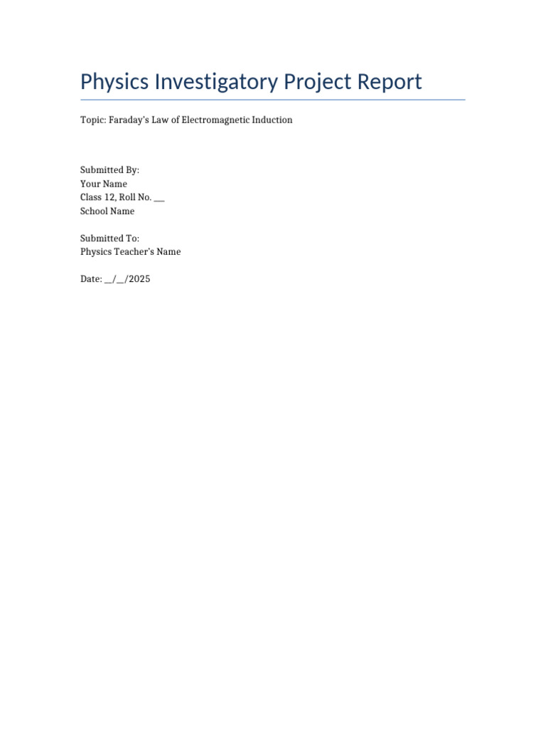 Faraday Law Project Class12 Exact100Pages | PDF | Electricity | Electric Generator