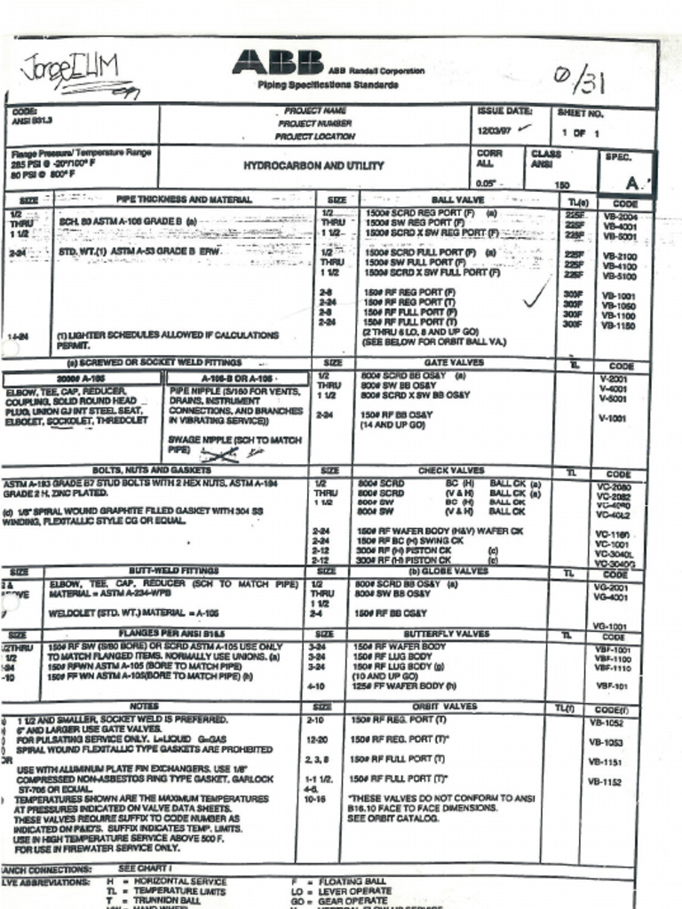 Piping Specifications ABB | PDF