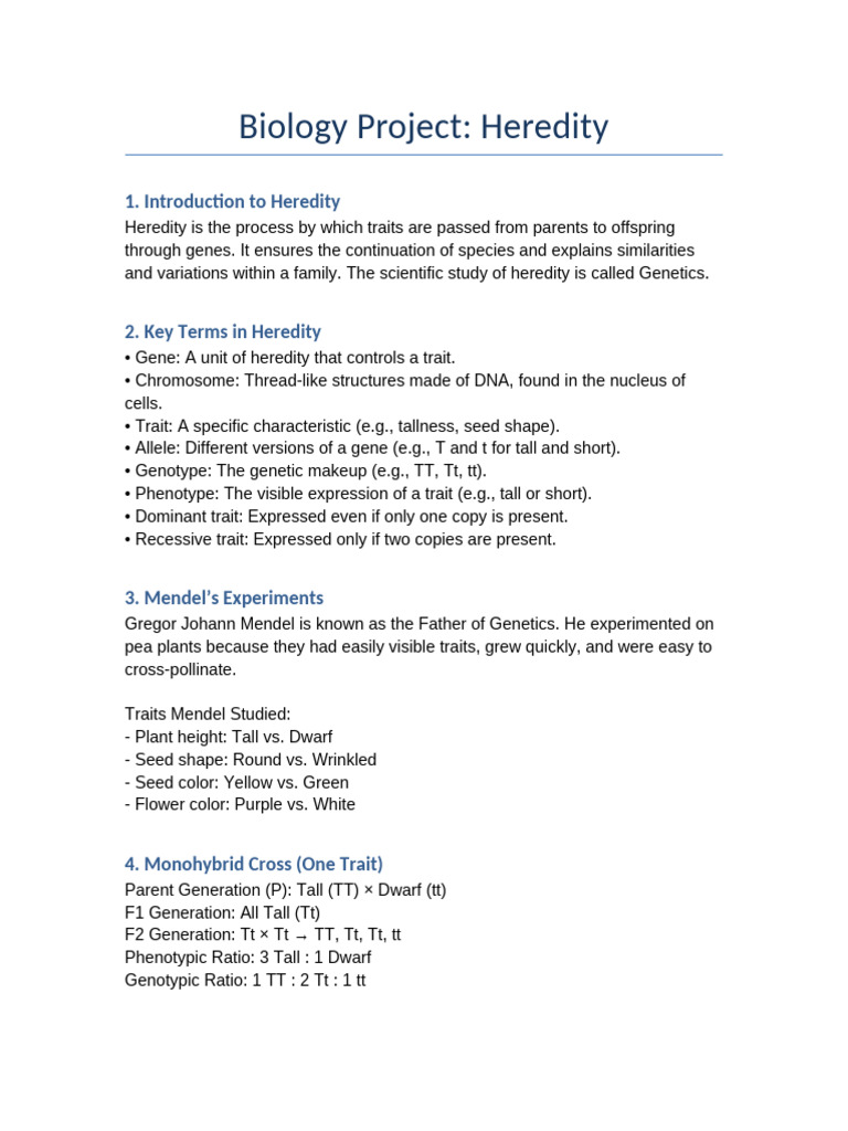 Complete Heredity Project Class10 | PDF | Dominance (Genetics) | Heredity
