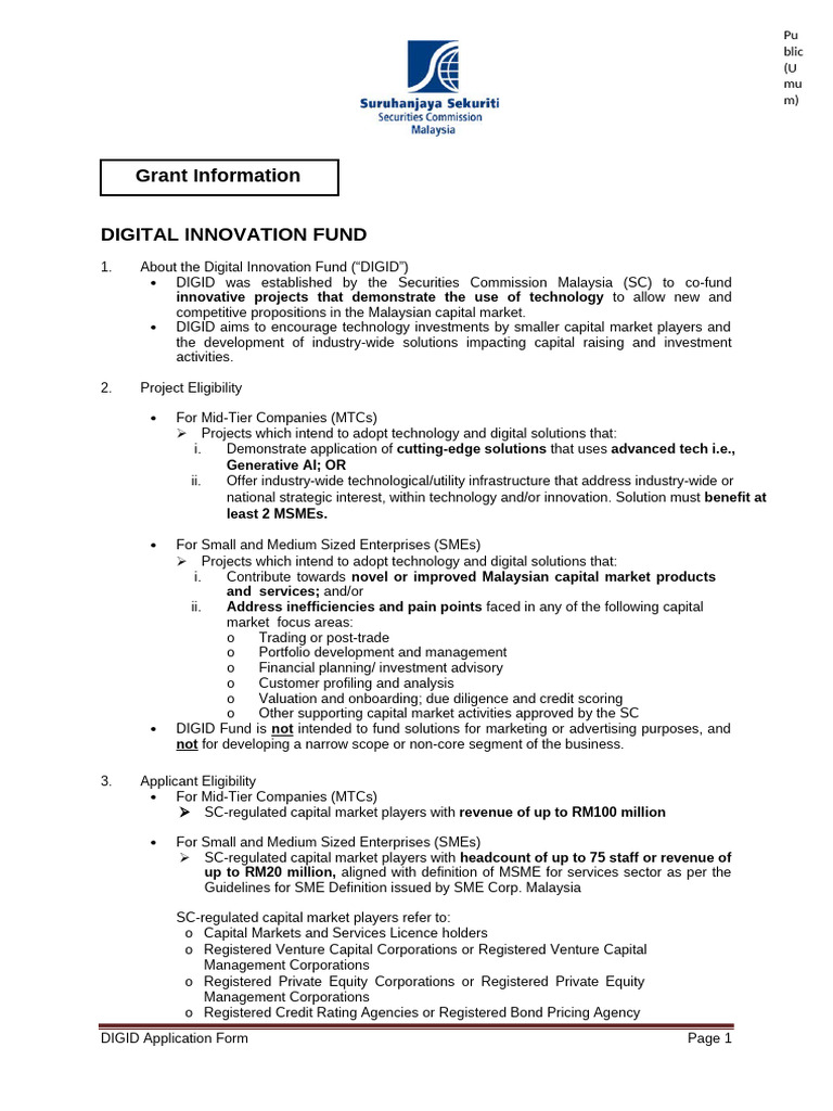 Application Form For Digital Innovation Fund (DIGID) (Latest) | PDF ...