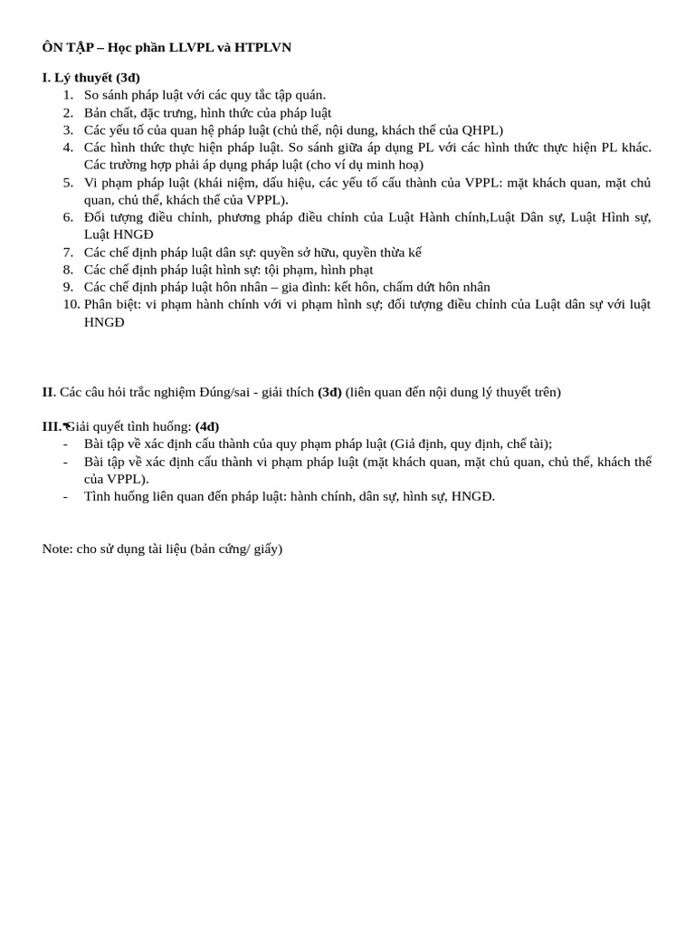 Ôn Tập Llpl k51 (Kỳ I - 24-25) | PDF