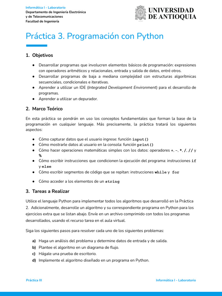 Guía Lab 3 - Programación Python 2024-2 | PDF | Python (lenguaje de programación) | Programación ...