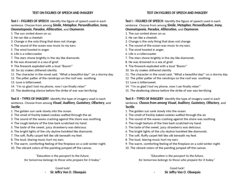Figures of Speech and Imagery Test | PDF | Nervous System