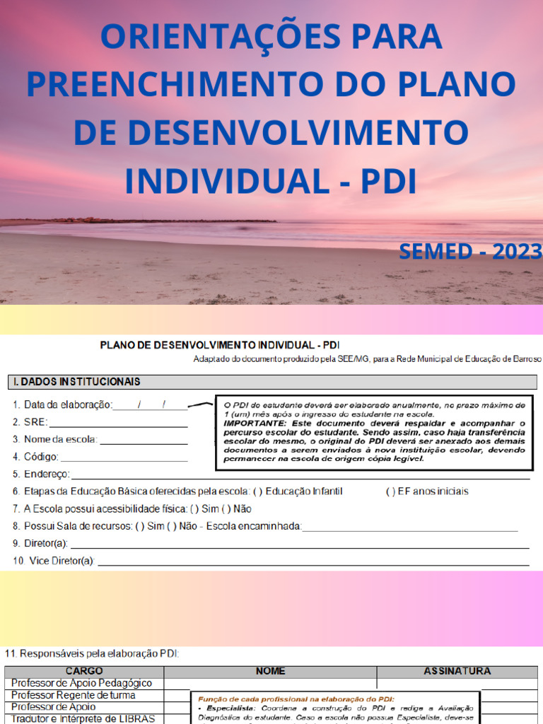 ORIENTAÇÕES PARA PREENCHIMENTO DO PLANO DE DESENVOLVIMENTO INDIVIDUAL ...