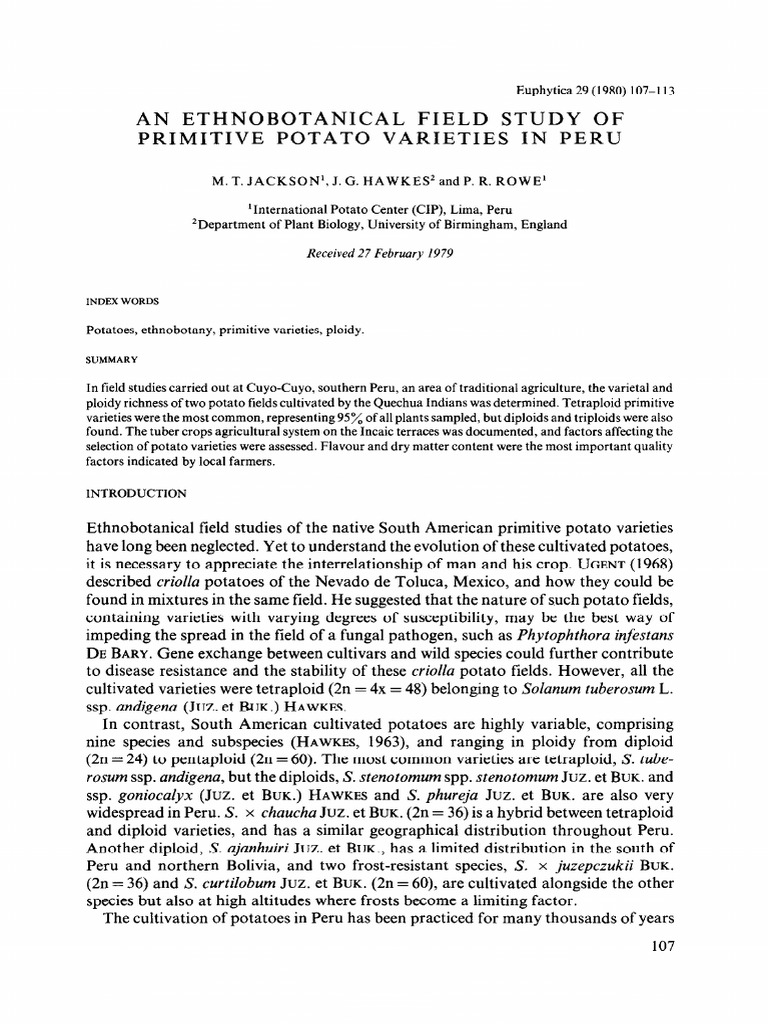 Jackson1980 An Ethnobotanical Field Study of Primitive Potato Varities ...