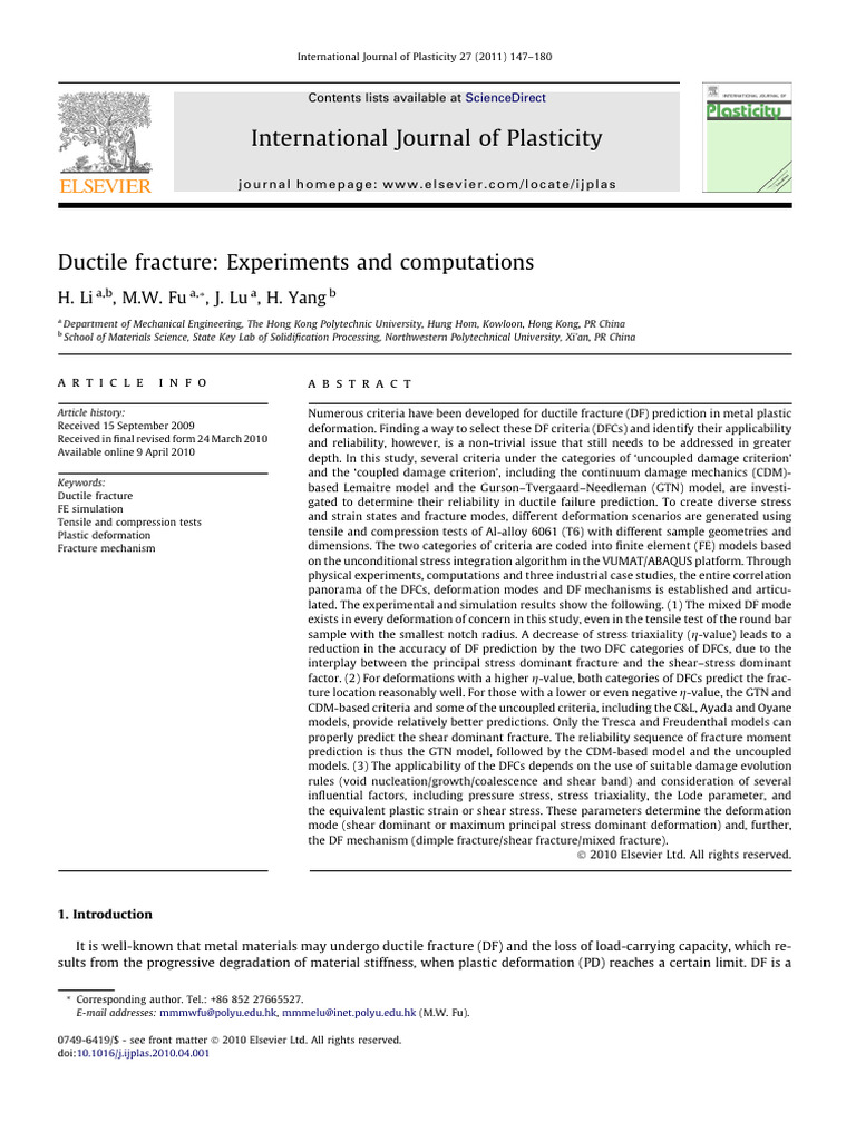 Ductile Fracture Experiments And Computations Pdf Fracture