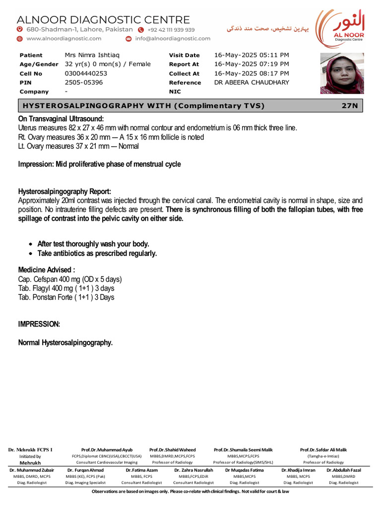 Hysterosalpingography With (Complimentary TVS) - 2505-05396 | PDF ...