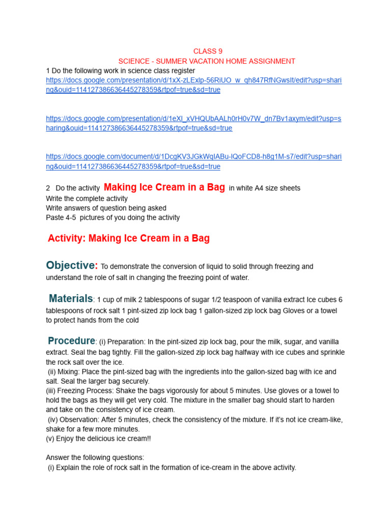 Class 9 SUMMER VACATION ASSIGNMENT | PDF