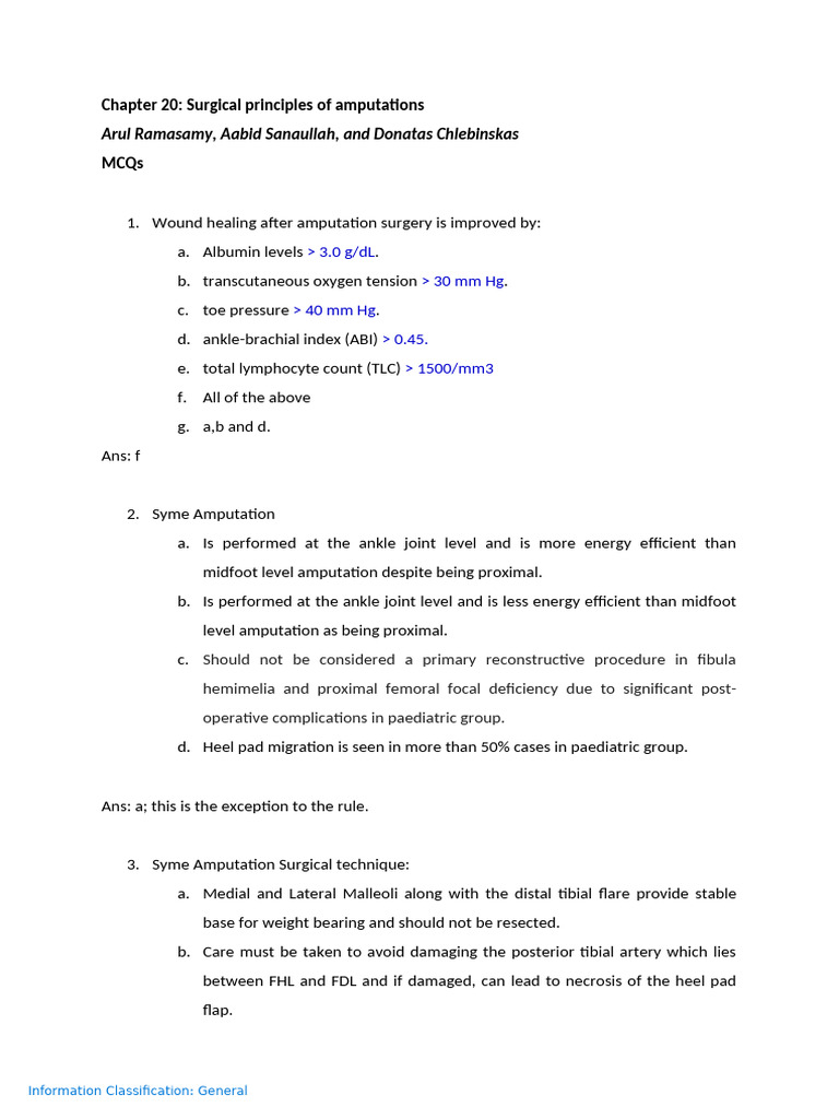 20._Surgical_principles_of_amputations_MCQs | PDF | Amputation | Foot