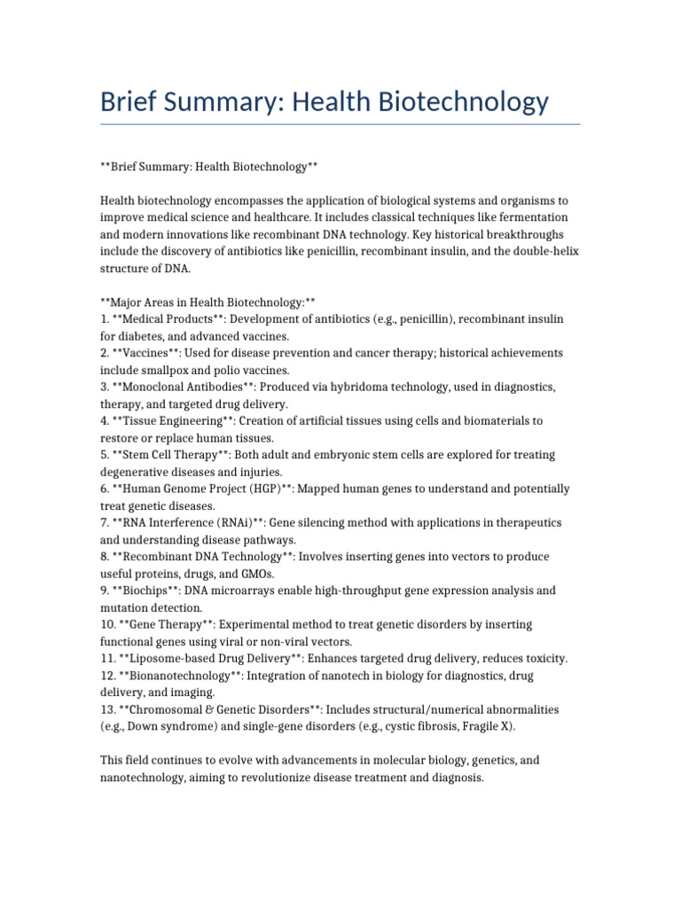 Health Biotechnology Summary 2 | PDF