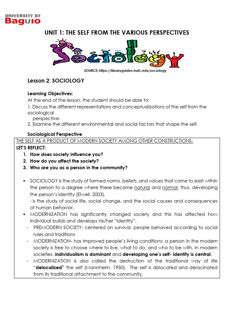Unit 1 - Lesson 2 Sociology | PDF | Behavioural Sciences | Psychology