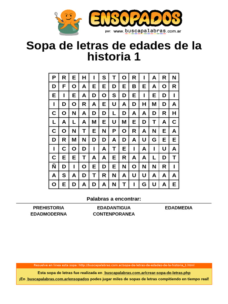 Sopa de Letras: Edades de la Historia | PDF