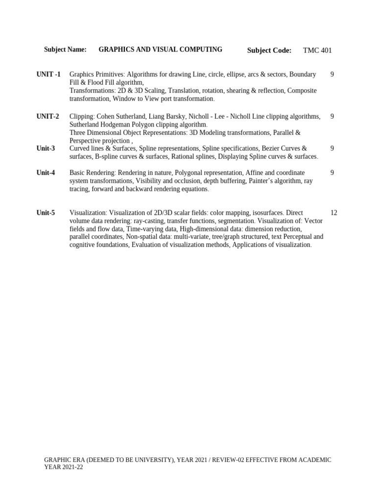 TMC 401 Graphics and Visual Computing | PDF