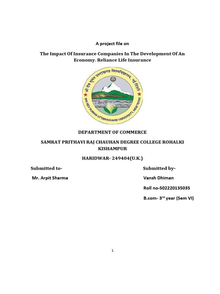 Vansh PRC File Project 7777 | PDF | Insurance | Life Insurance