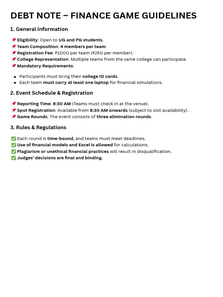 Debt Note - Finance Game Guidelines | PDF