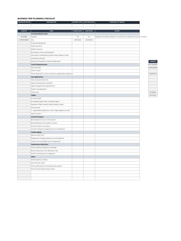 Business Trip Planning Checklist Template | PDF | Travel Visa | Passport