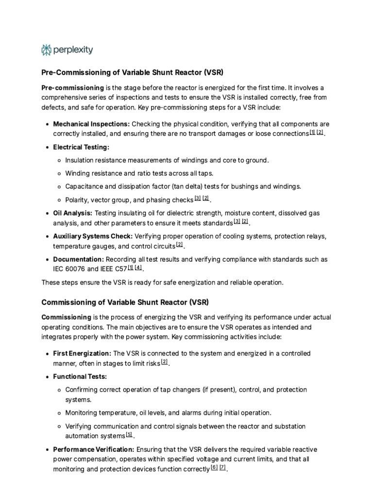 Pre-Commissioning of Variable Shunt Reactor (VSR) | PDF | Transformer | Manufactured Goods