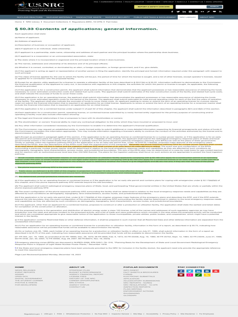 US NRC CFR 50.33 Contents of Applications | PDF | Nuclear Regulatory ...