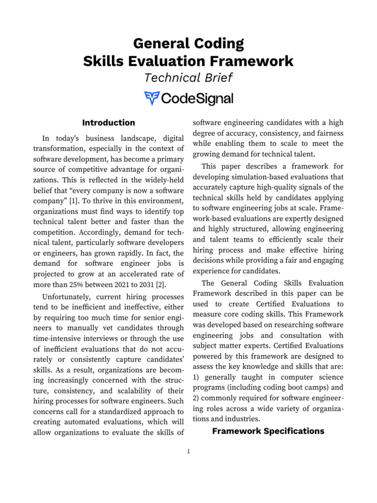 General Coding Skills Evaluation Framework Codesignal Skills Evaluation 7004