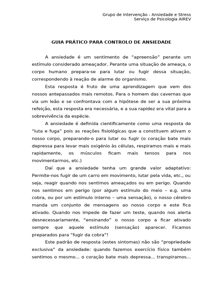 Guia Prático para Controlo de Ansiedade | PDF | Ansiedade | Pensamento