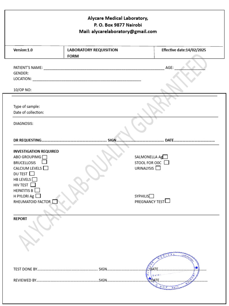 Alycare Laboratory Requisition Form | PDF