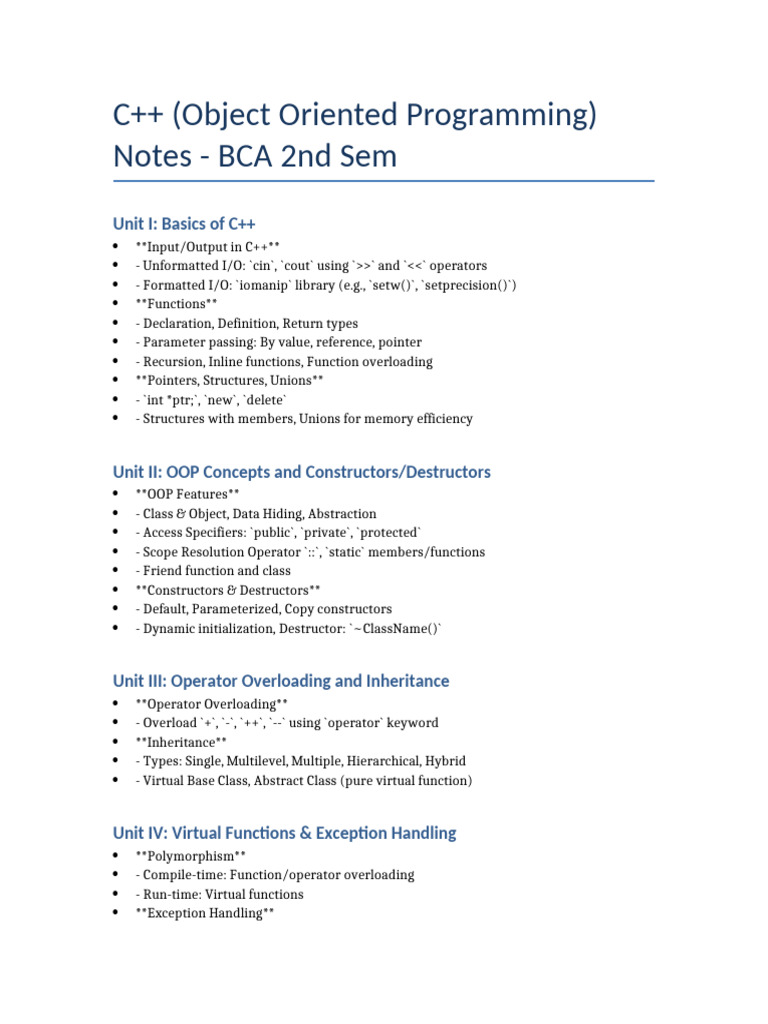 C++ OOP Notes for BCA 2nd Sem | PDF