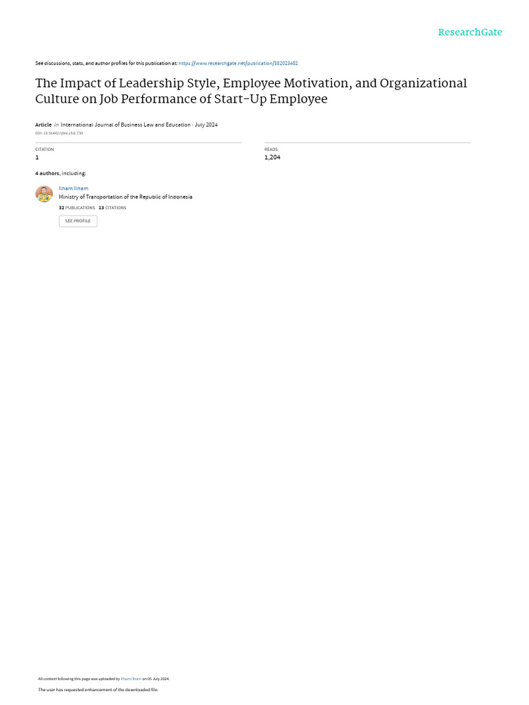 The Impact of Leadership Style, Employee Motivation, and Organizational Culture On Job ...