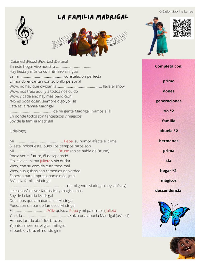 Fiche Co Canciocc81n La Familia Madrigal | PDF