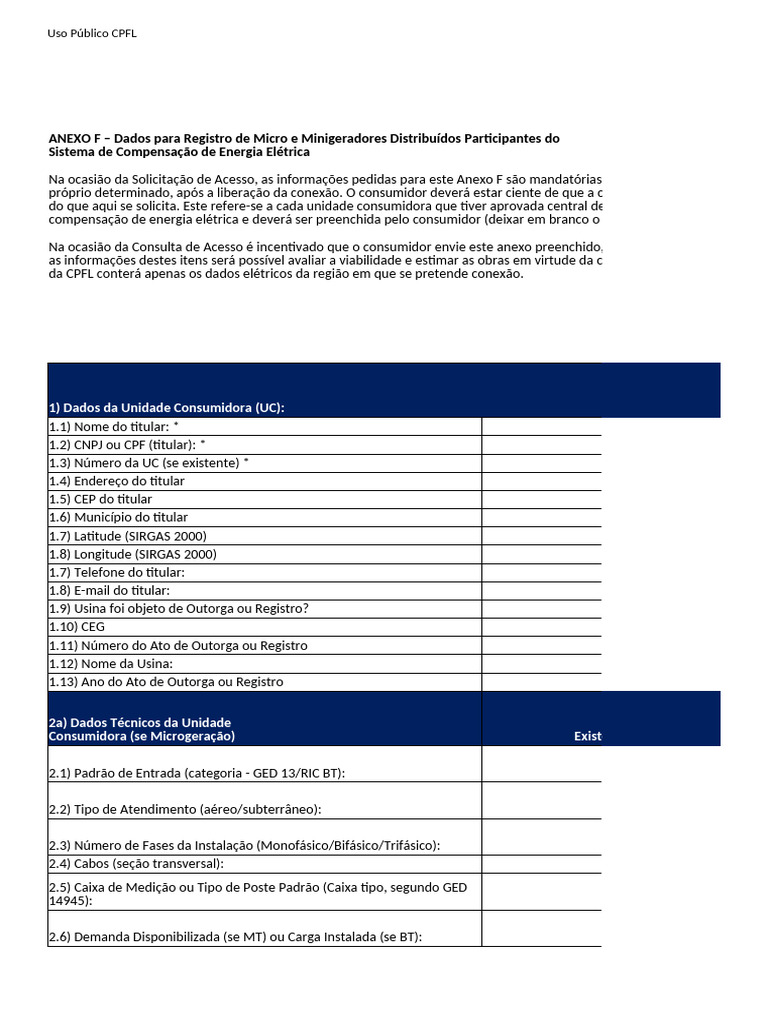 Formulário Anexo F - Dados para Registro | PDF | Turbina eólica | Biogás