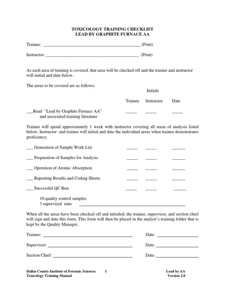 Toxicology Training Checklist for AA | PDF | Computers