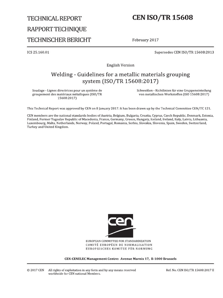 Cen Iso TR 15608 - 2017 | PDF | Steel | Stainless Steel