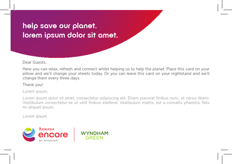 Ramada Encore Linen Reuse Card Print | PDF