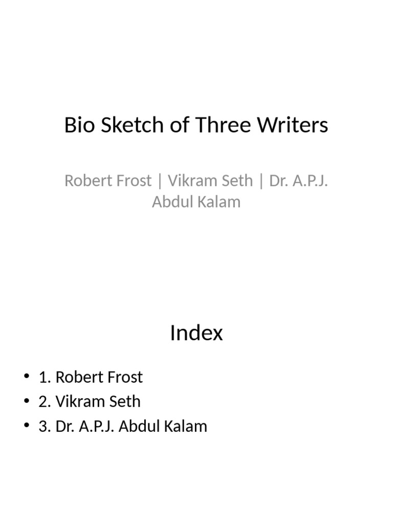 Profiles of Robert Frost, Vikram Seth, Kalam | PDF