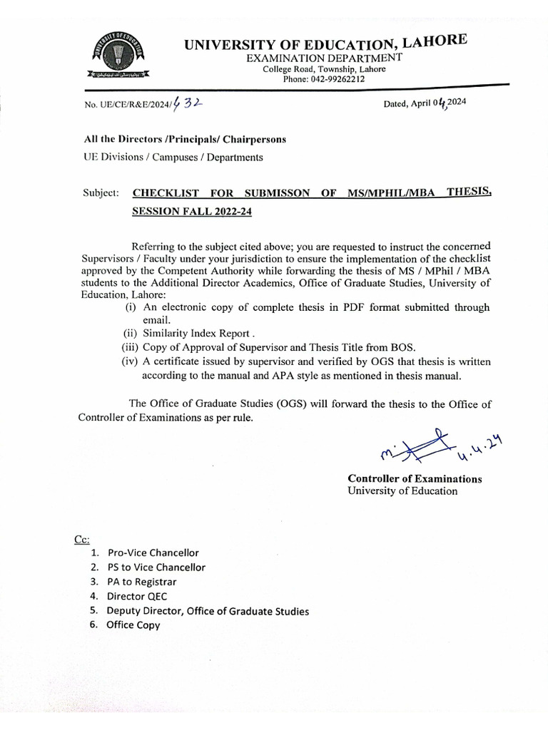 Revised Checklist For MS-MPhil Thesis | PDF