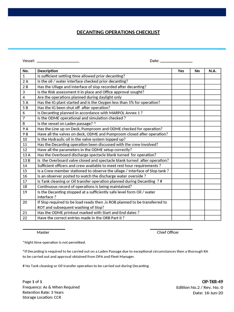 OP-TKR-49 Decanting Checklist | PDF