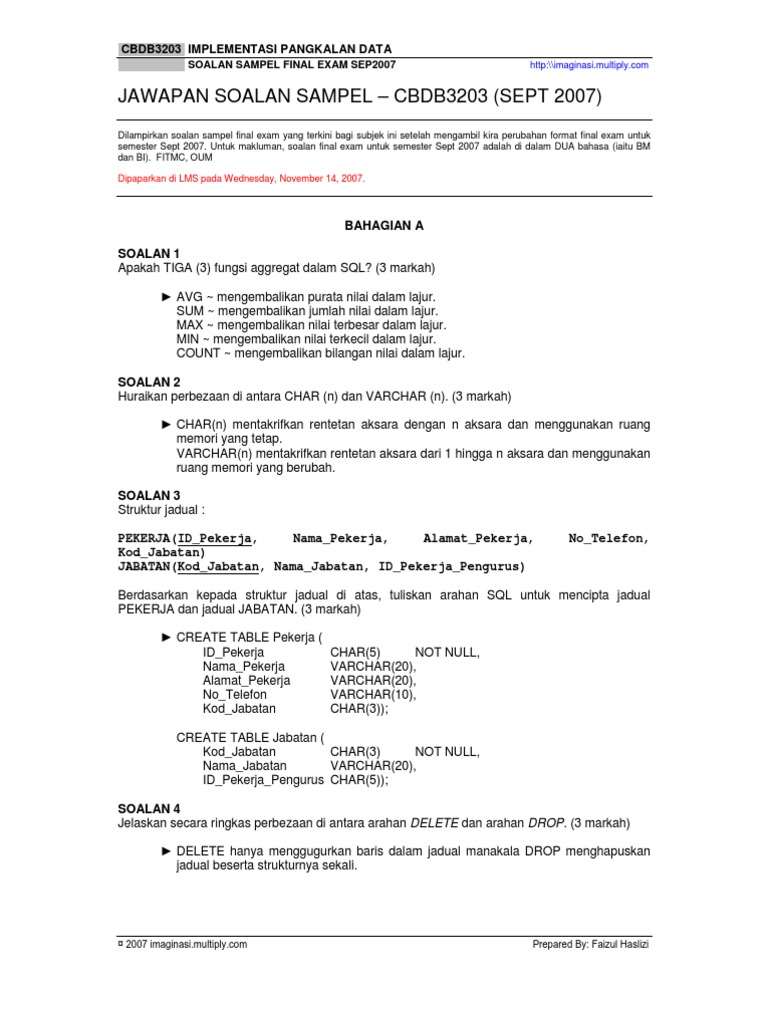 CBDB3203 Jawapan Soalan-Soalan Final Exam | PDF
